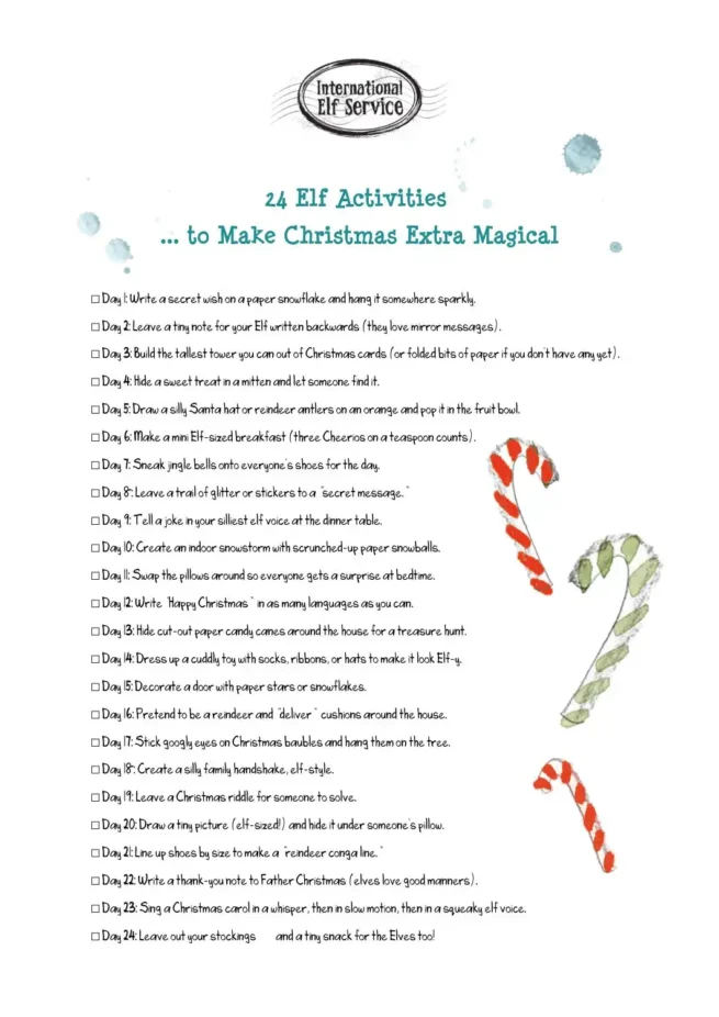FREE Download - 24 Elf Activities Printable - International Elf Service